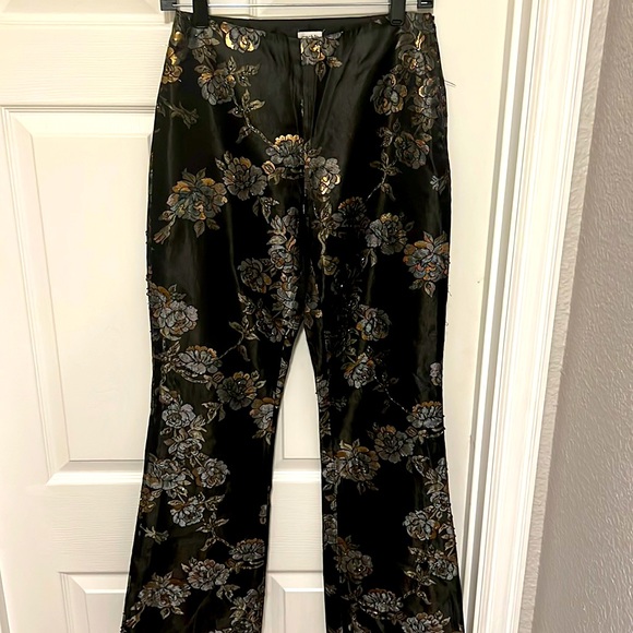 Cache | Pants & Jumpsuits | Cache Black Wmetallic Gold Silver Pants ...